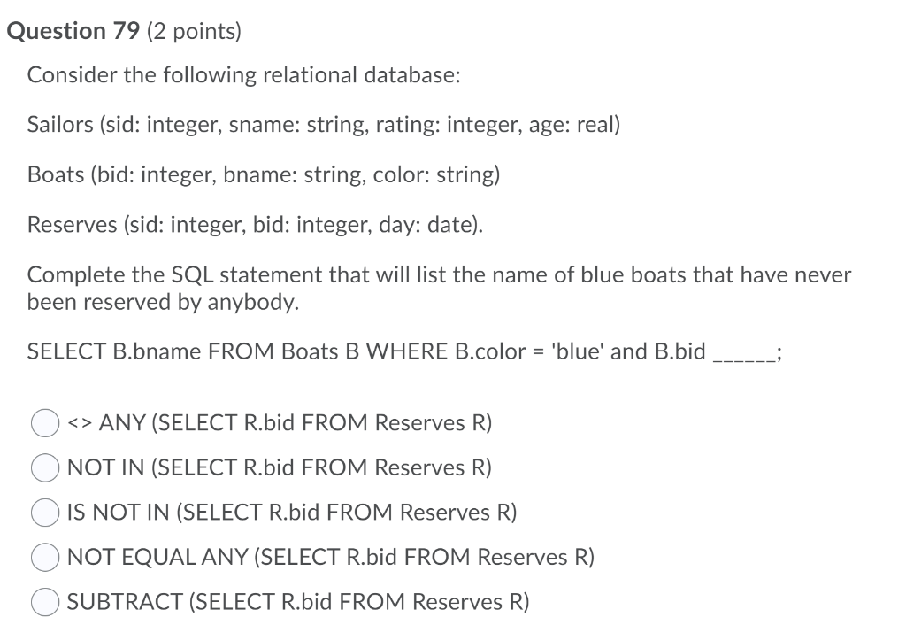 Solved Question 79 (2 points) Consider the following | Chegg.com