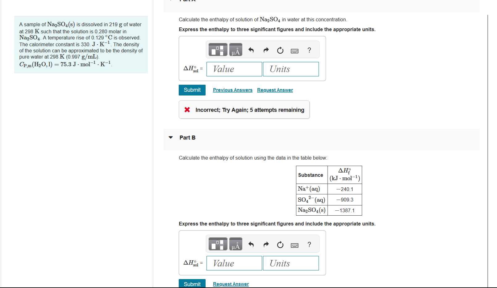 Solved A sample of Na2SO4(s) ﻿is dissolved in 219g ﻿of | Chegg.com