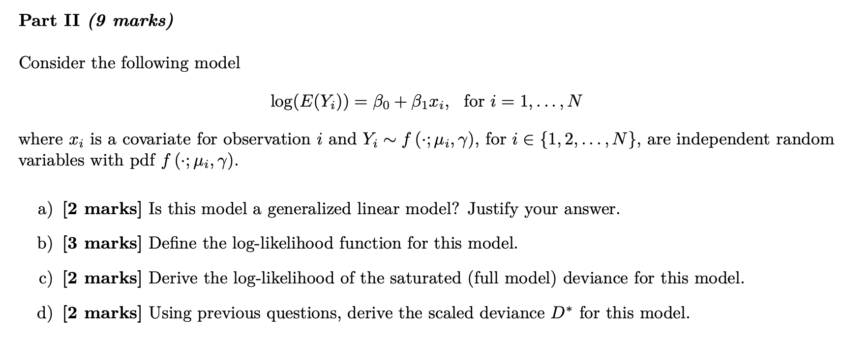 Consider the following model log(E(Yi))=β0+β1xi, for | Chegg.com