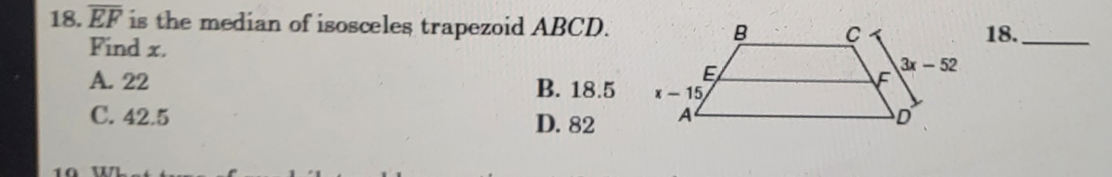Solved 18. EF is the median of isosceles trapezoid ABCD. | Chegg.com