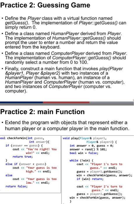 Solved Practice 2: Guessing Game Define the Player class | Chegg.com