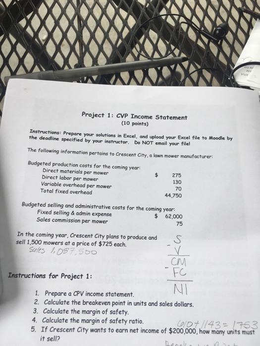 Solved Project 1: CVP Income Statement (10 points) | Chegg.com