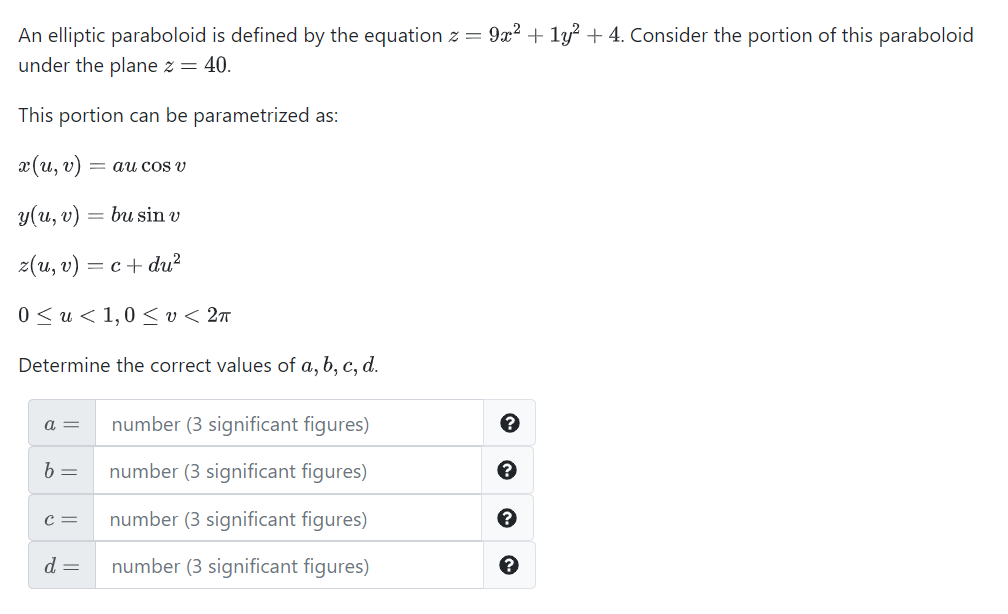 Solved An elliptic paraboloid is defined by the equation z = | Chegg.com