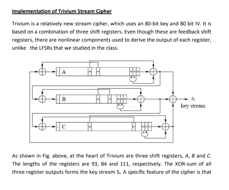 Implementation of Trivium Stream Cipher Trivium is a | Chegg.com