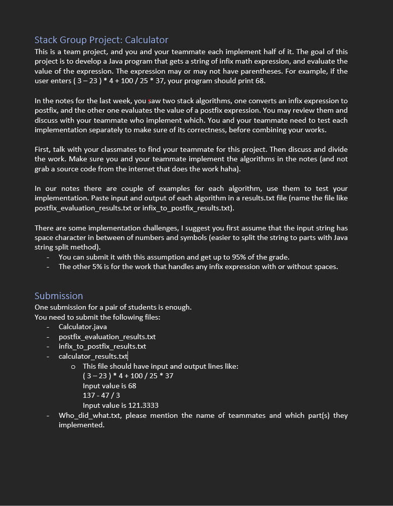 Solved Stack Group Project: Calculator This is a team | Chegg.com