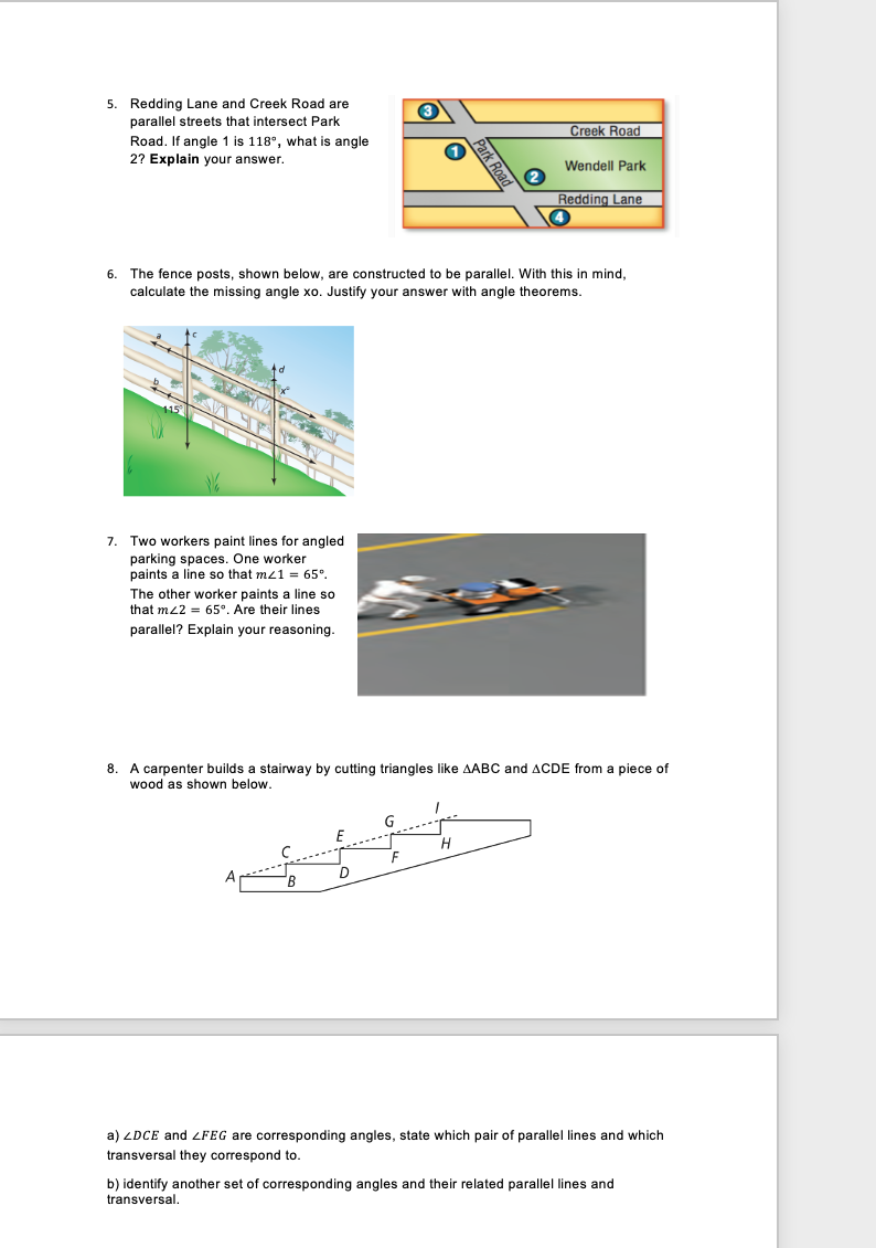 Solved 5. Redding Lane and Creek Road are parallel streets | Chegg.com