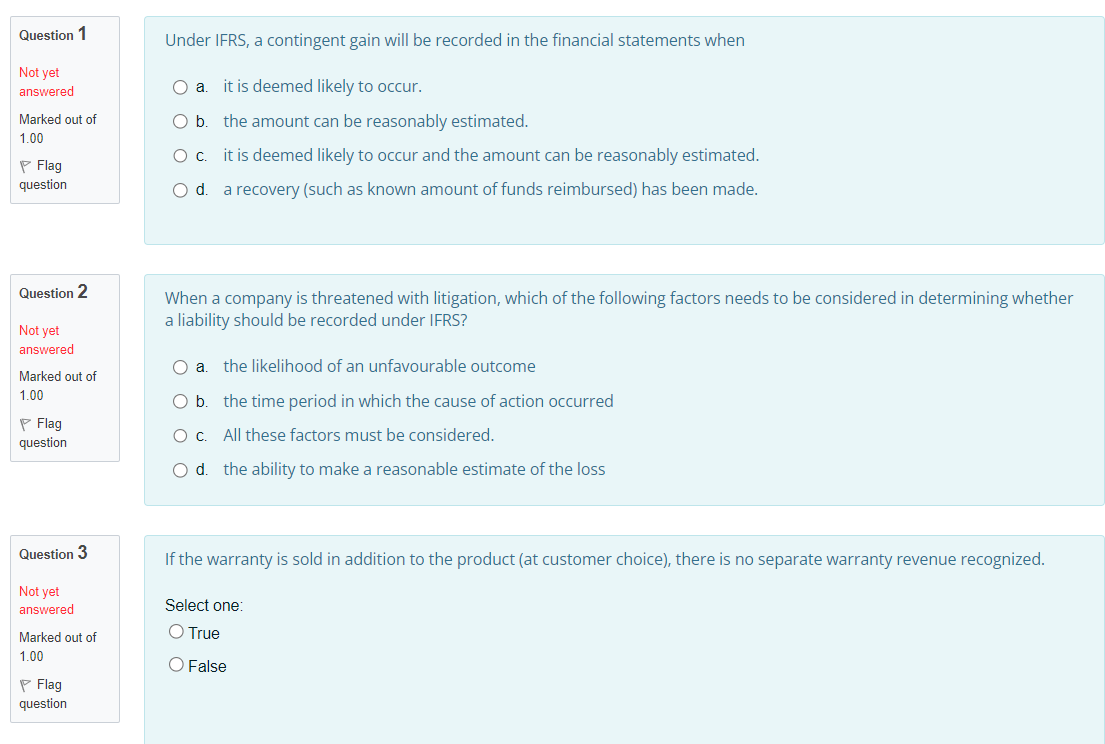 Solved Question 1 Under IFRS, a contingent gain will be | Chegg.com