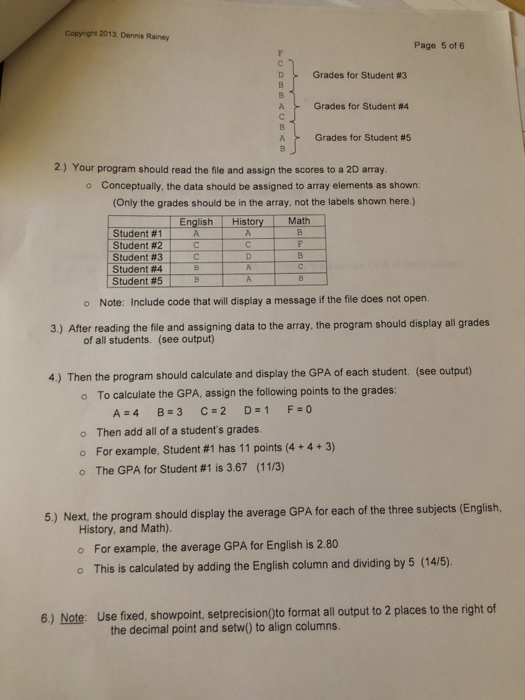 Solved HW 2d Student Grades (Pass a 2D array to functions) | Chegg.com