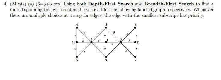 Solved 4. (24 pts) (a) (6=3+3 pts) Using both Depth-First | Chegg.com