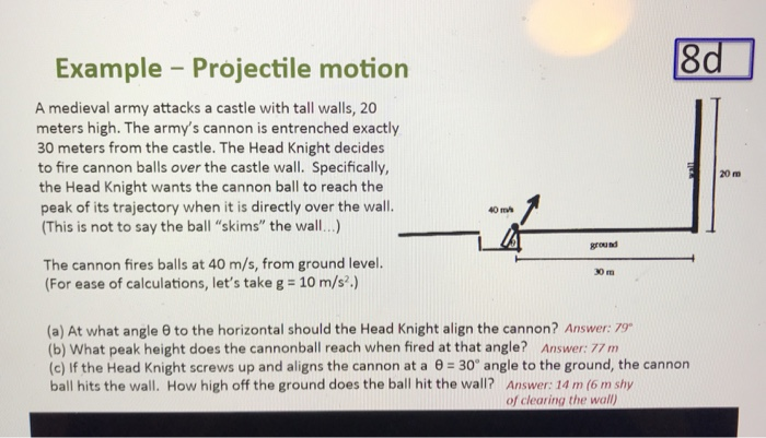 Solved Example -Projectile motiorn 8d A medieval army | Chegg.com