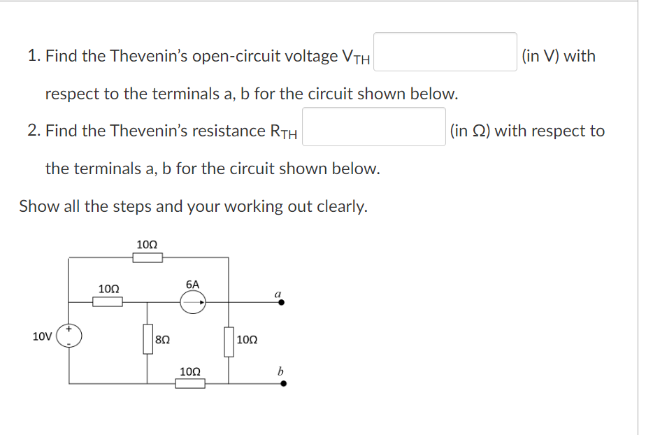 Solved 1. Find the Thevenin's open-circuit voltage VTH (in | Chegg.com