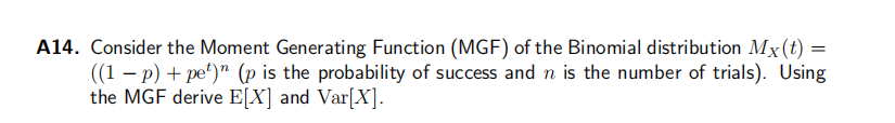 Solved 14 Consider The Moment Generating Function Mgf Of