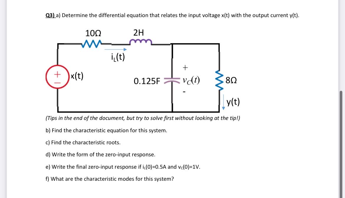 Solved Q3) a) Determine the differential equation that | Chegg.com