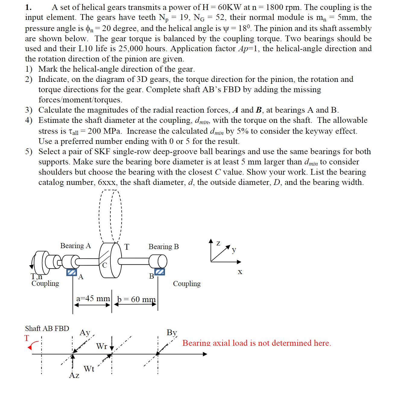 Solved 1. A set of helical gears transmits a power of H=60KW | Chegg.com