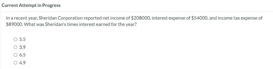 Solved Current Attempt in ProgressIn a recent year, Sheridan | Chegg.com