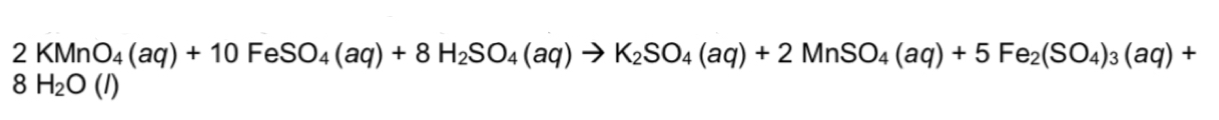 Solved 2 KMnO4 (aq) + 10 FeSO4 (aq) + 8 H2SO4 (aq) → K2SO4 | Chegg.com