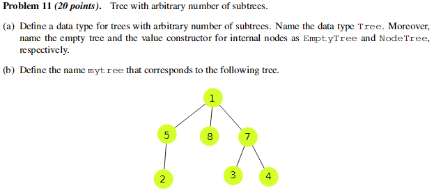 Problem 11 (20 points). Tree with arbitrary number of | Chegg.com