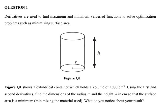 Solved QUESTION 1 Derivatives are used to find maximum and | Chegg.com