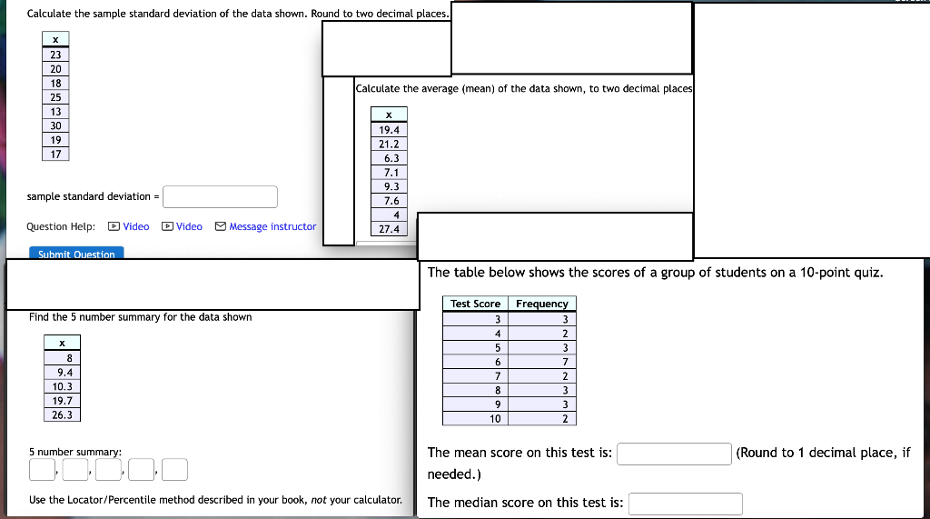 Solved Calculate the sample standard deviation of the data | Chegg.com