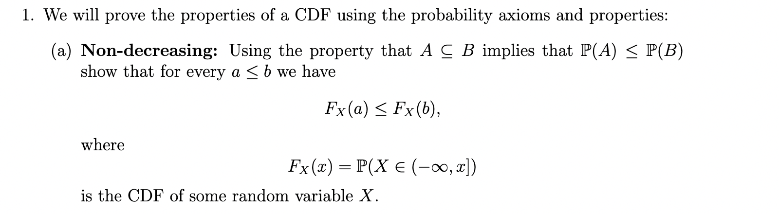 Solved We will prove the properties of a CDF using the | Chegg.com