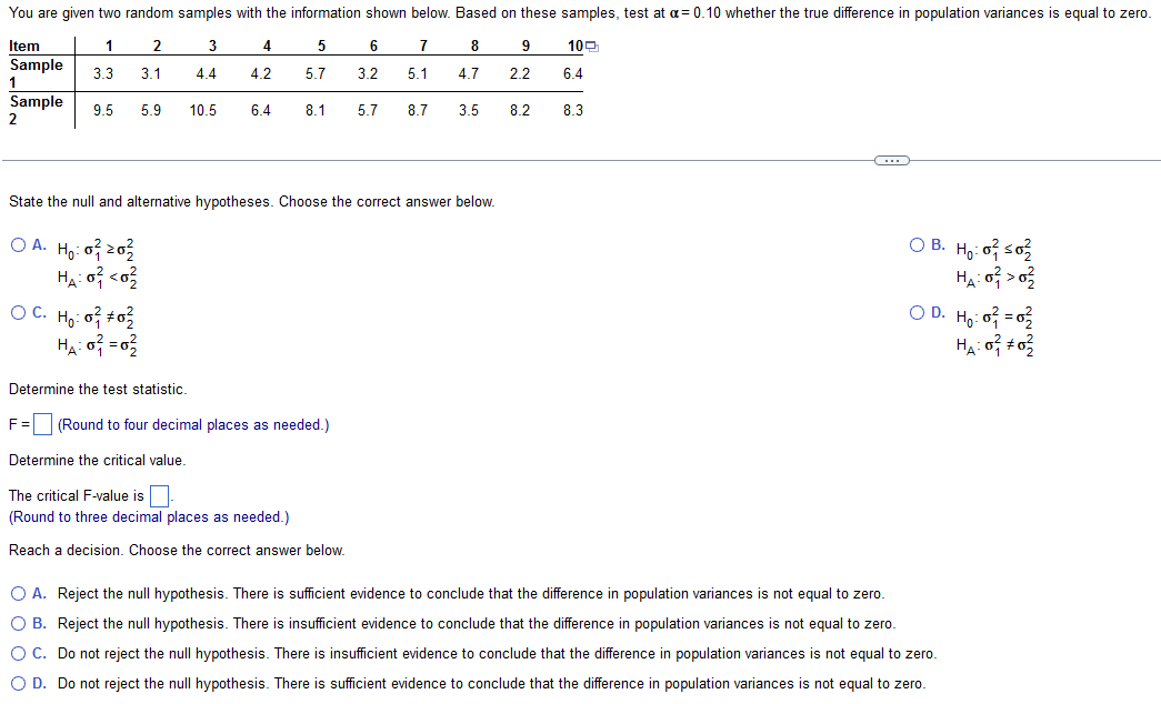 Solved You are given two random samples with the information | Chegg.com