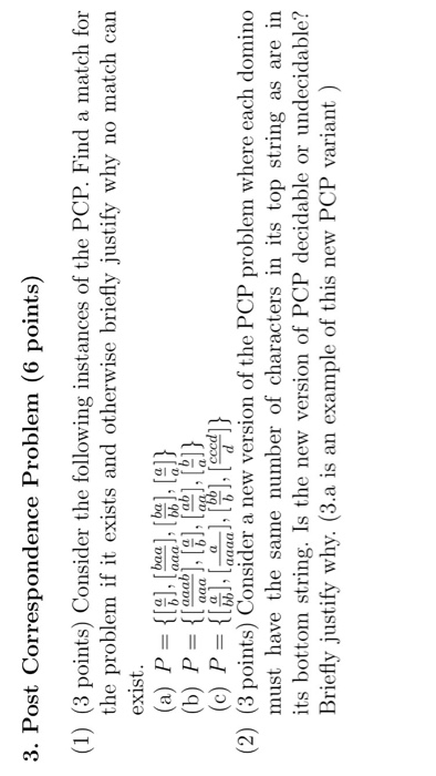 Solved Consider the following instances of the PCP. Find a | Chegg.com