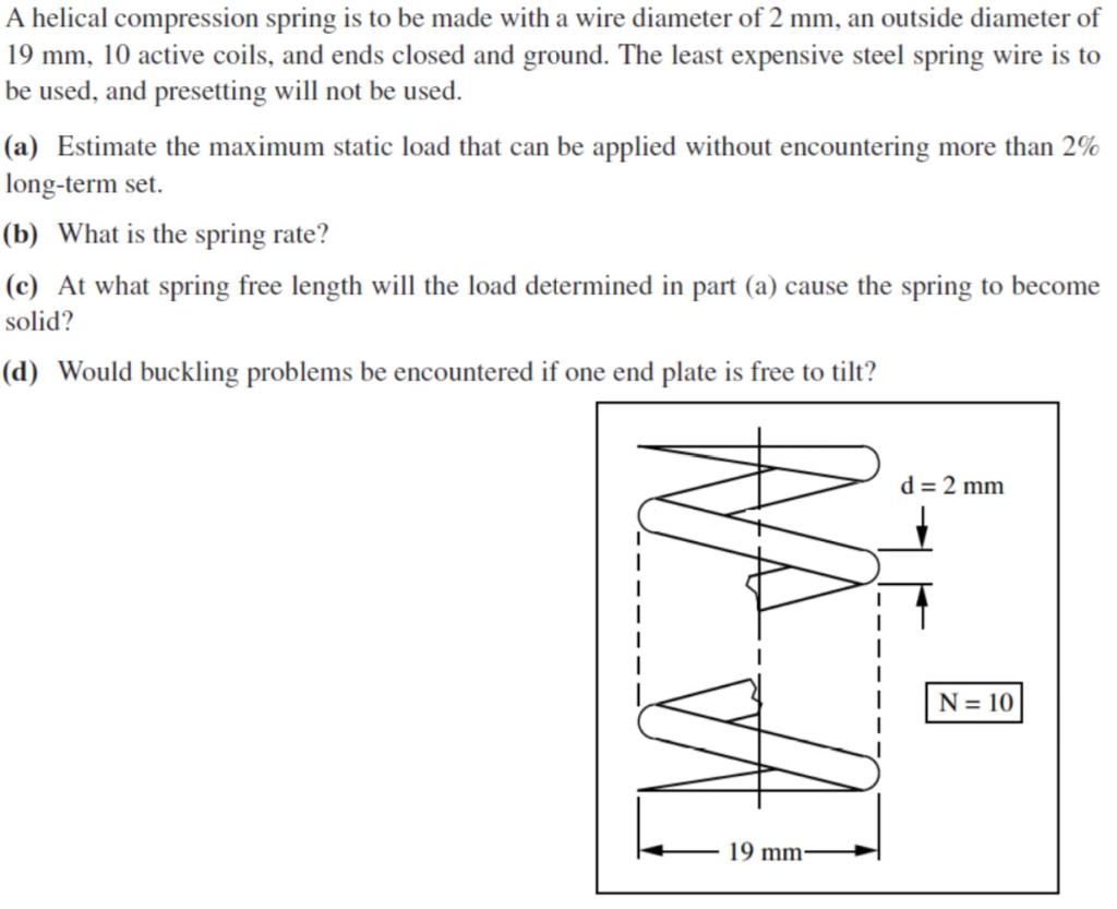 Solved A helical compression spring is to be made with a | Chegg.com