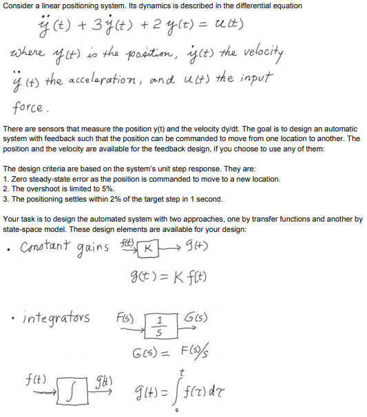 Consider a linear positioning system. Its dynamics is | Chegg.com