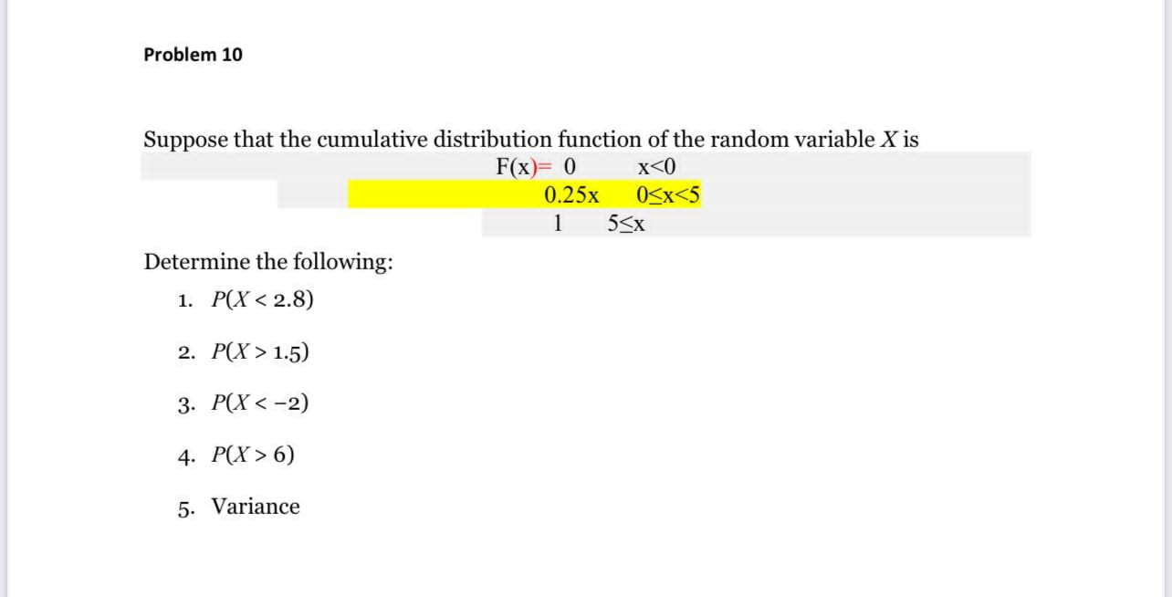 Solved Problem 10 Suppose that the cumulative distribution | Chegg.com