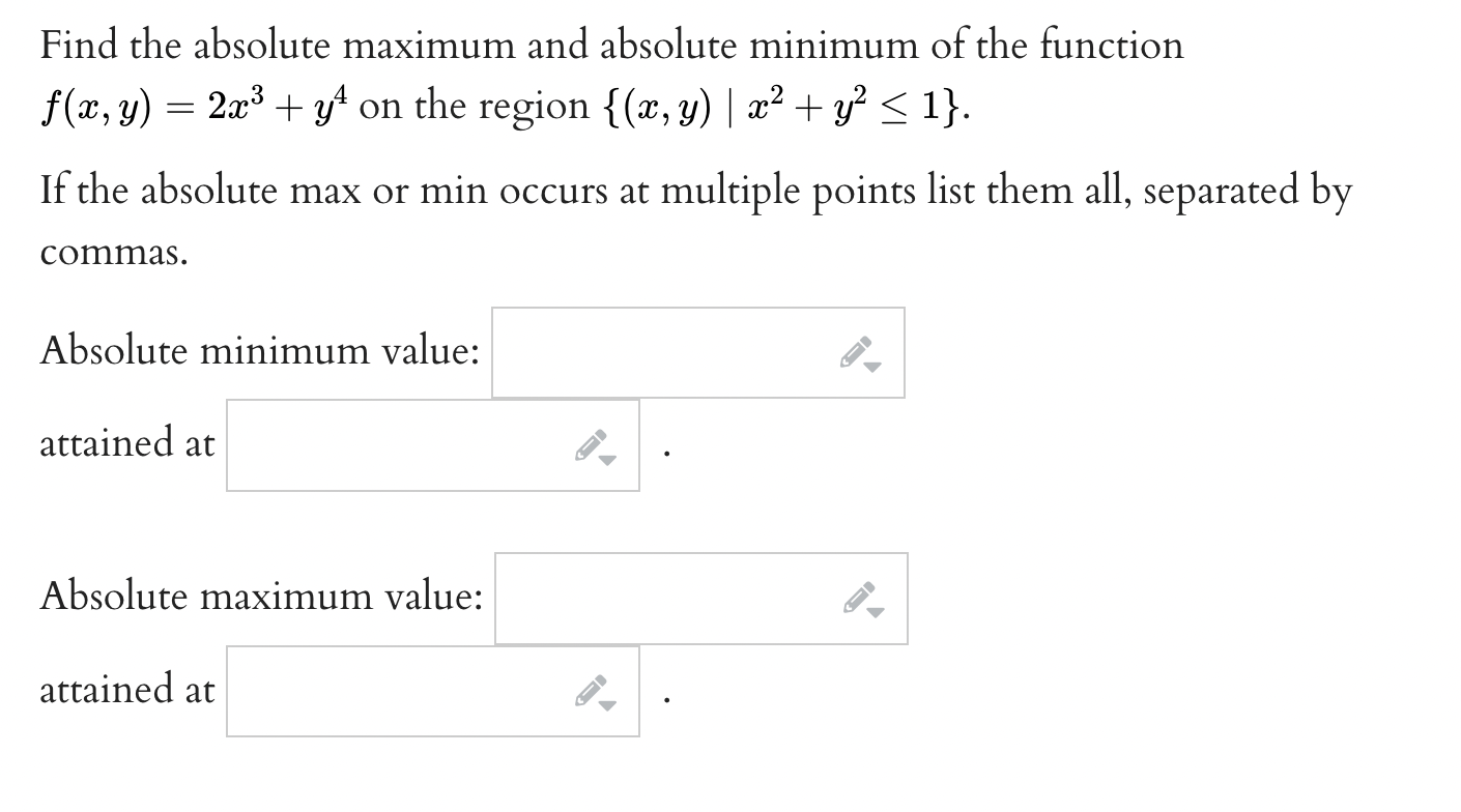 Solved Find the absolute maximum and absolute minimum of the | Chegg.com