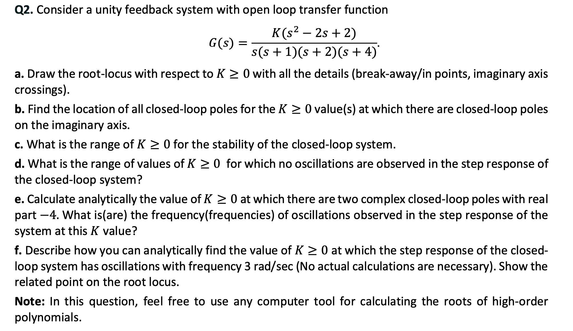 Solved Q2. ﻿Consider a unity feedback system with open loop | Chegg.com