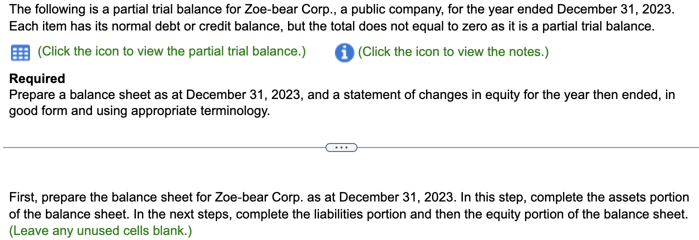 Solved The following is a partial trial balance for Zoe-bear | Chegg.com