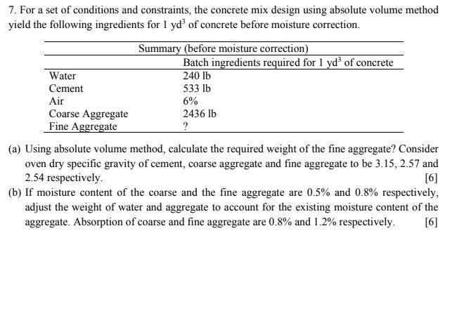 Solved 7. For a set of conditions and constraints, the | Chegg.com