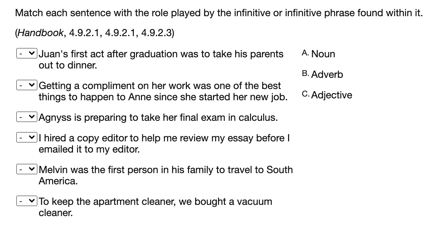 Match each sentence with the role played by the | Chegg.com