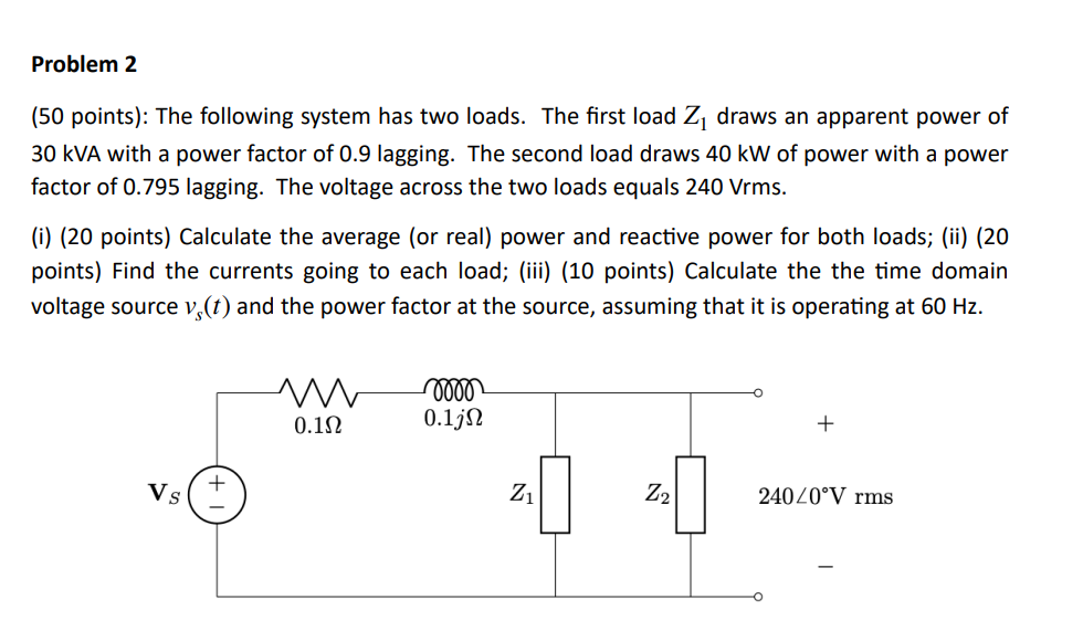 Solved (50 points): The following system has two loads. The | Chegg.com