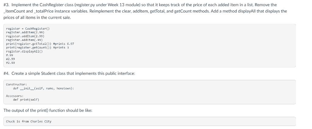 Solved \#3. Implement the CashRegister class (register.py | Chegg.com