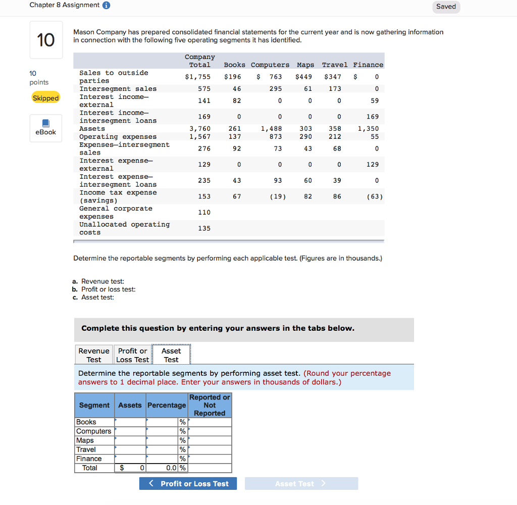 Solved apter Assignment Saved Mason Company has prepared | Chegg.com