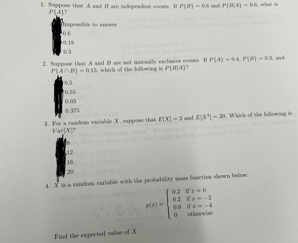 Solved 1. Suppose that A and B are independent events. If | Chegg.com