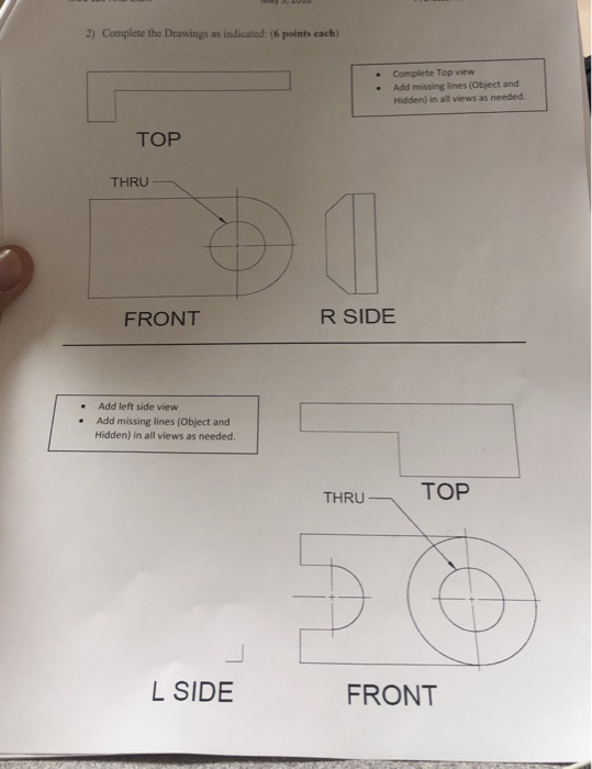 Solved 2) Complete the Drawings as indicated: (6 points | Chegg.com