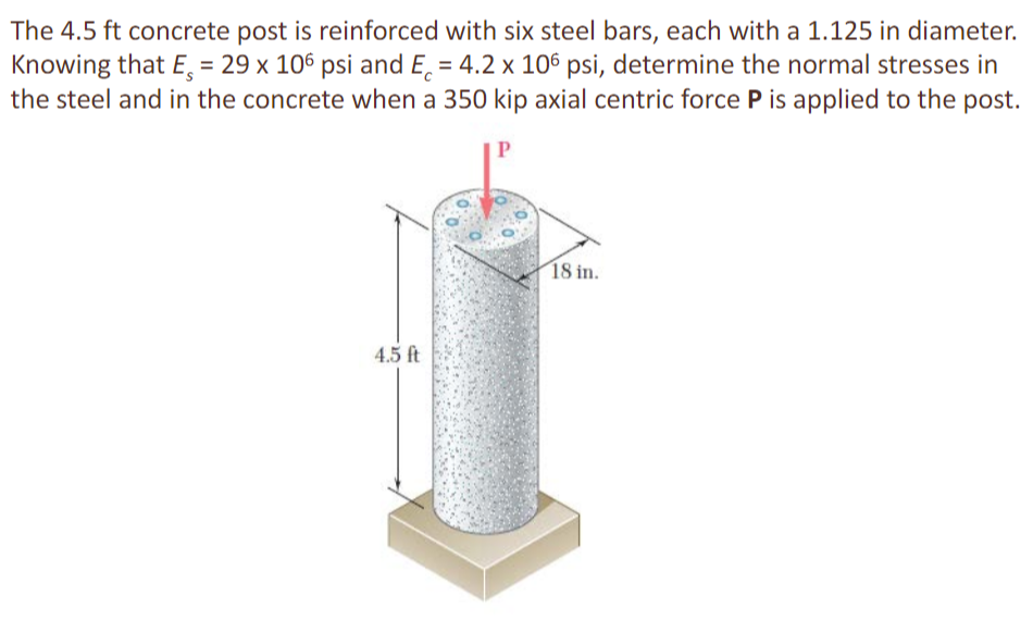 Solved The 4.5 ft concrete post is reinforced with six steel | Chegg.com