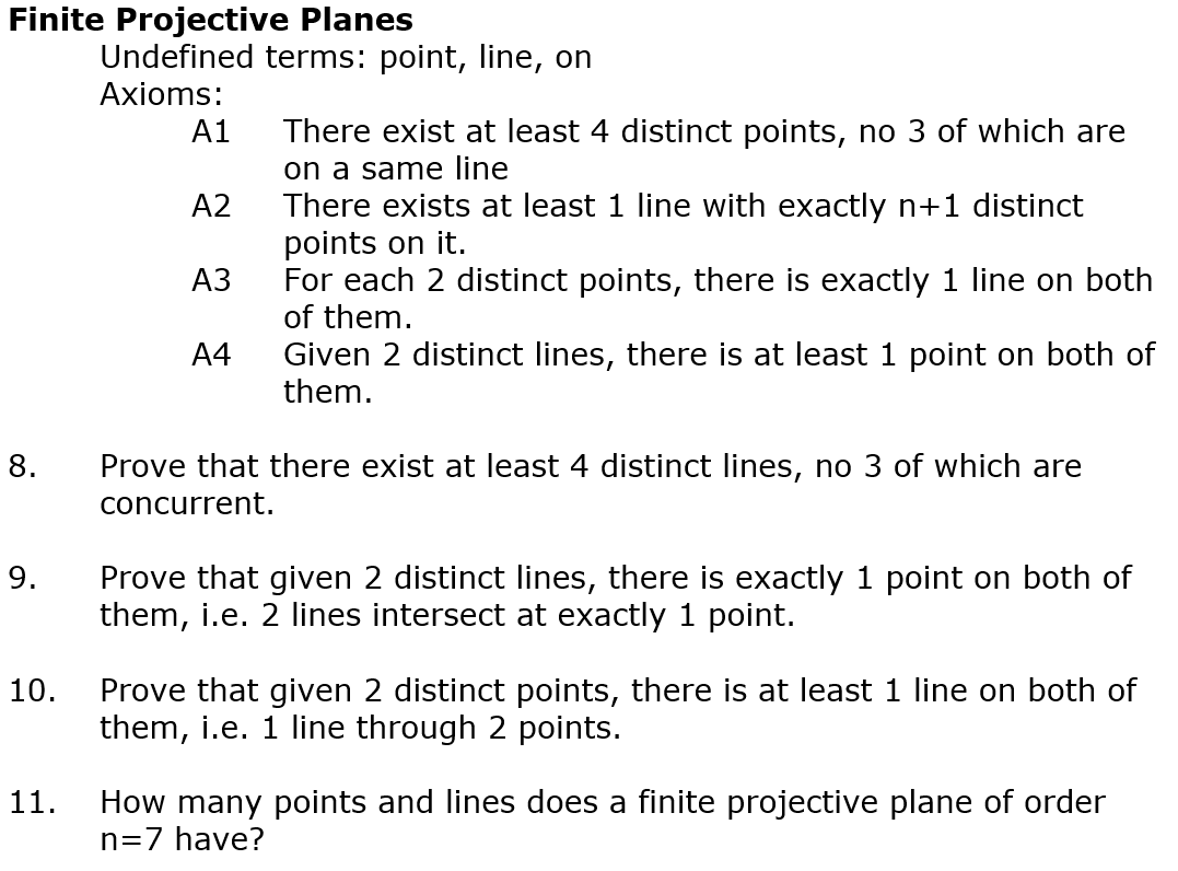 Solved Finite Projective Planes Undefined terms: point, | Chegg.com