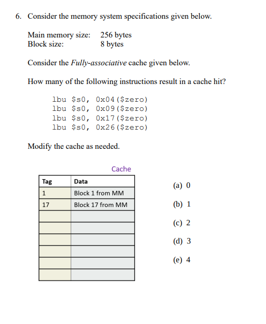 Solved 6. Consider the memory system specifications given | Chegg.com