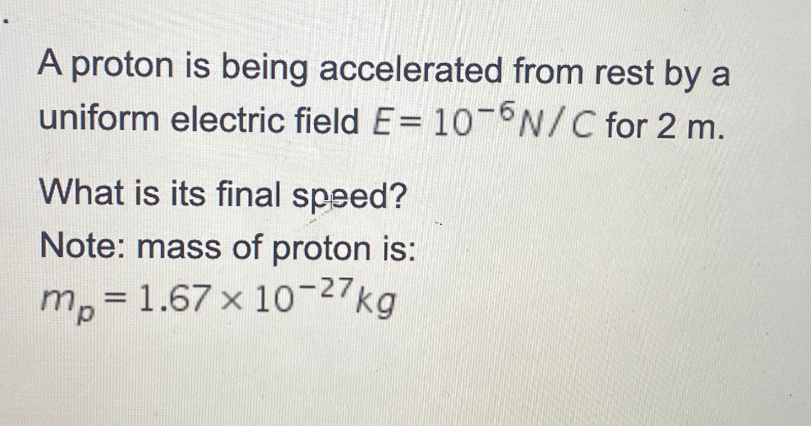 Solved A proton is being accelerated from rest by a uniform | Chegg.com