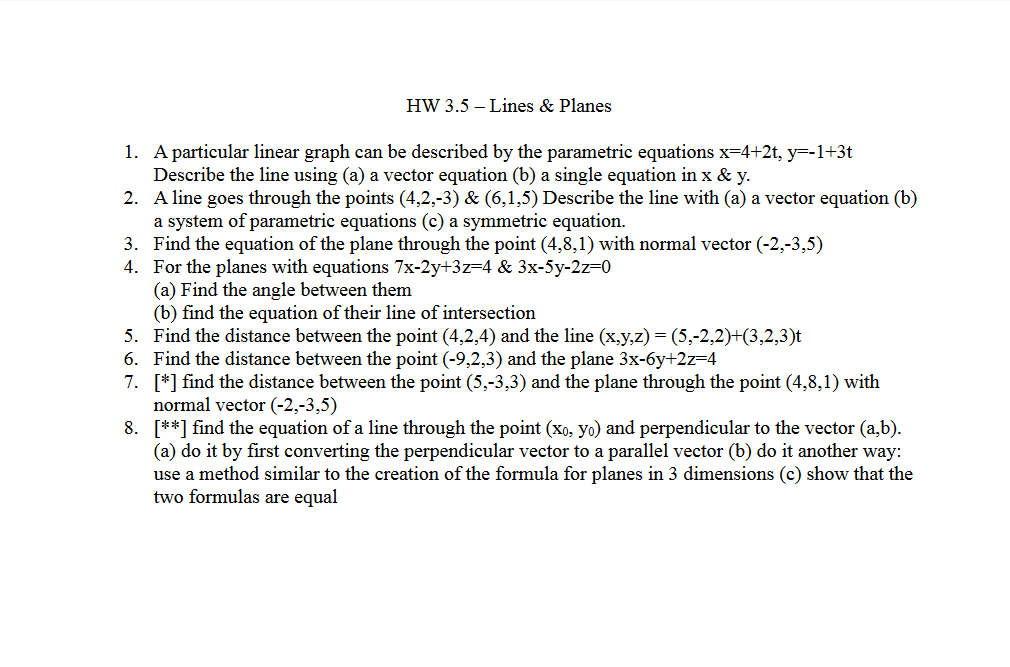 Solved HW 3.5 – Lines & Planes 1. A particular linear graph | Chegg.com