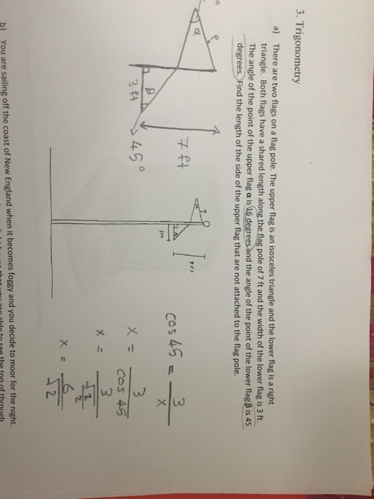 Solved 3. Trigonometry a) There are two flags on a flag | Chegg.com