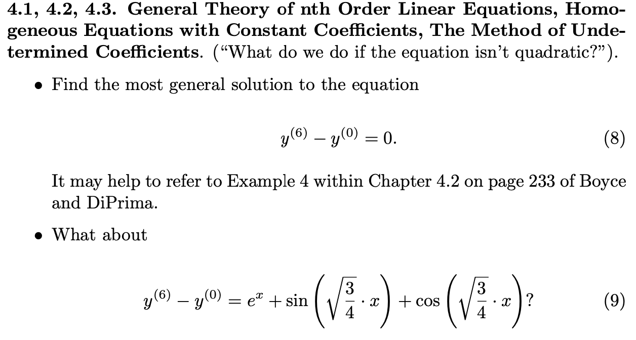 Solved 4 1 4 2 4 3 General Theory Of Nth Order Linear