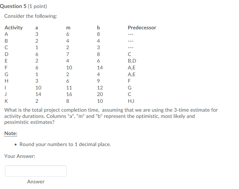 Solved Question 5 (1 point) Consider the following Activity | Chegg.com