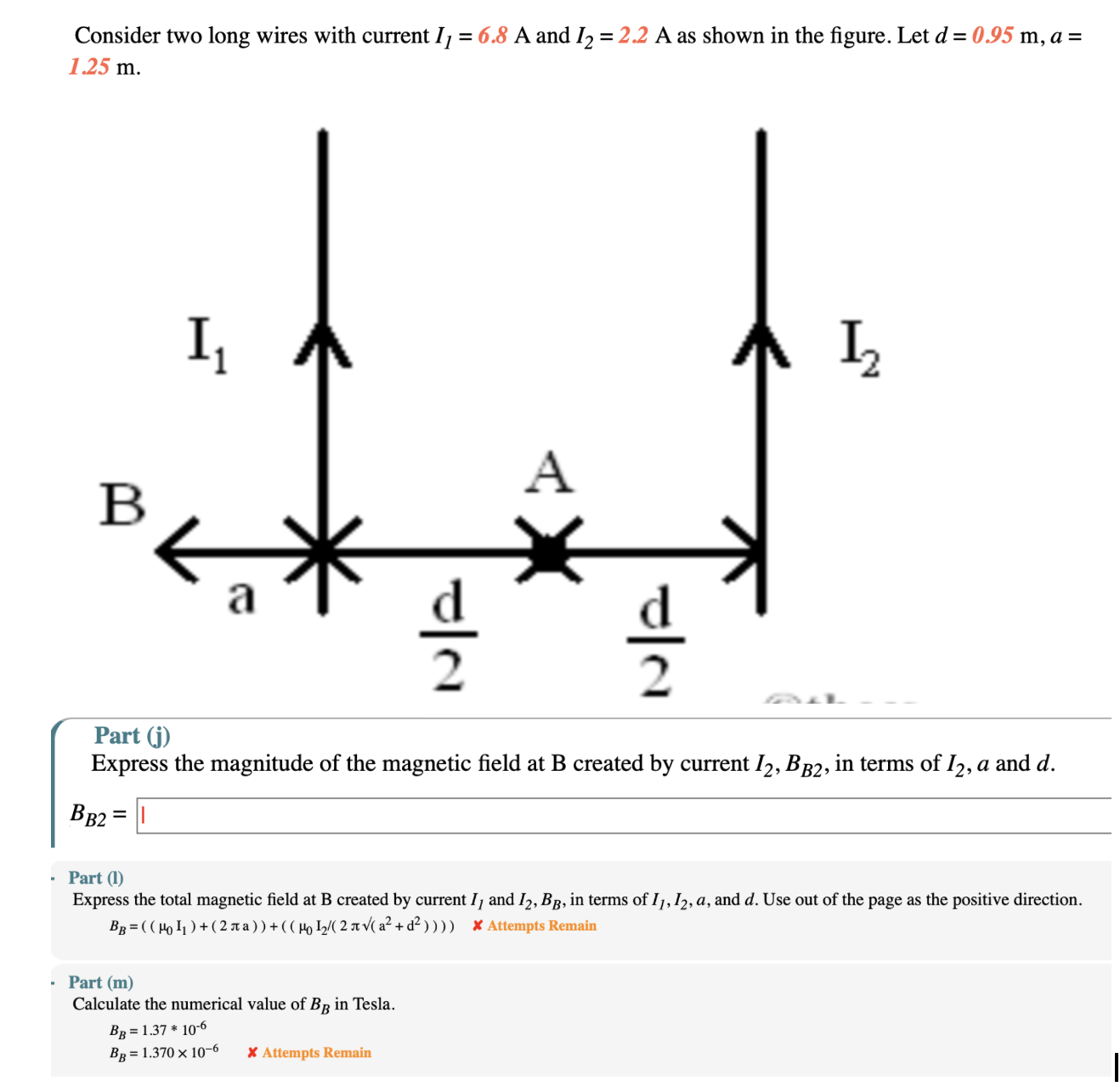 Solved Part (j)Express the magnitude of ﻿the magnetic field | Chegg.com