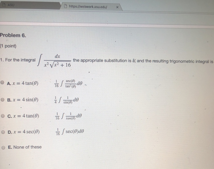 Solved h https/webwork.asu.edu!x ASU Problem 6 (1 point) 1. | Chegg.com