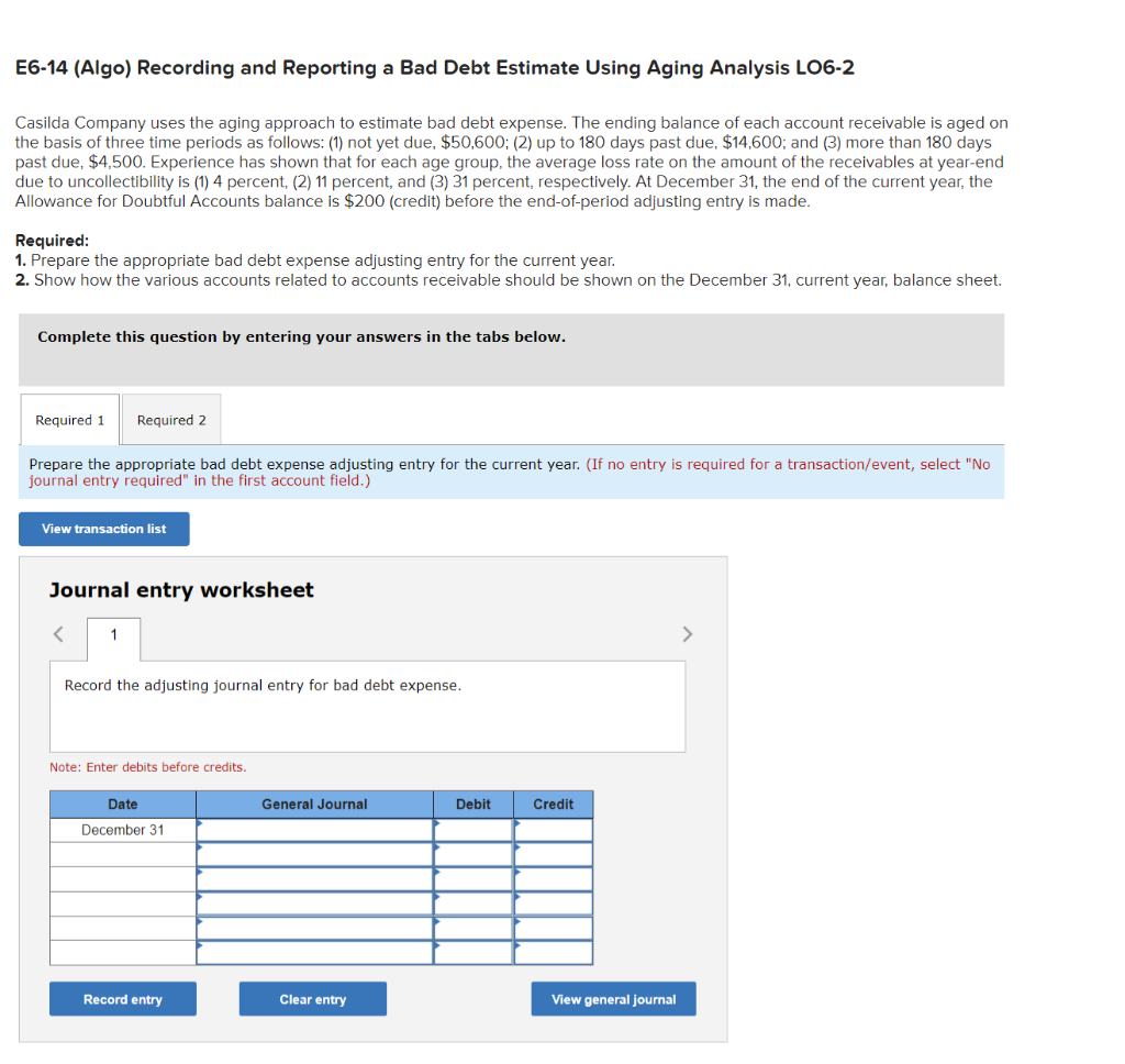Solved E6-14 (Algo) Recording and Reporting a Bad Debt | Chegg.com